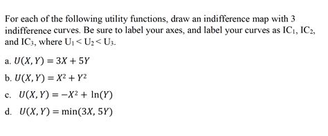 For Each Of The Following Utility Functions Draw An Indifference Map With 3 Indifference Curves