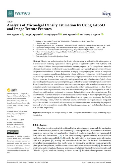 Pdf Analysis Of Microalgal Density Estimation By Using Lasso And