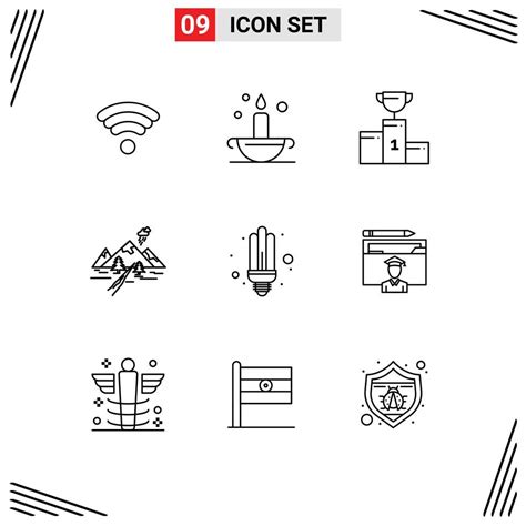 Set Of 9 Vector Outlines On Grid For Bulb Nature Ceremony Landscape