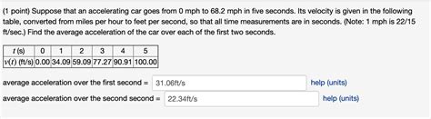 Solved 1 Point Suppose That An Accelerating Car Goes From