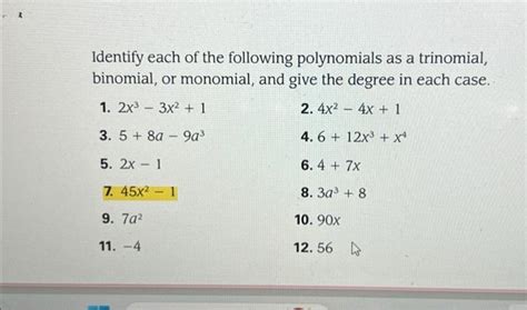 Solved Identify Each Of The Following Polynomials As A Chegg