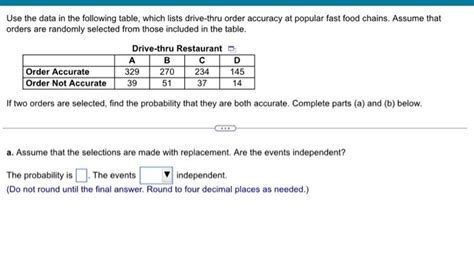 solved use the data in the following table which lists