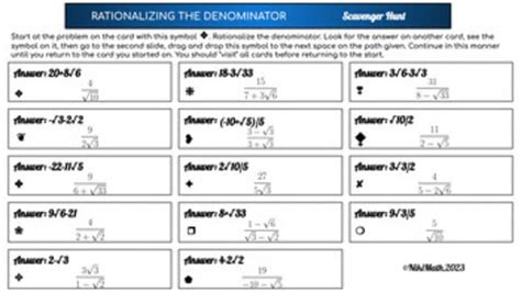 Rationalizing The Denominator Scavenger Hunt With Symbol Path By Niki