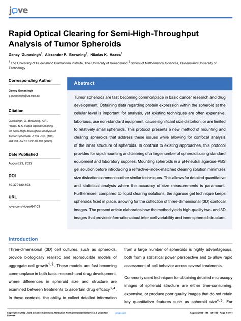 Pdf Rapid Optical Clearing For Semi High Throughput Analysis Of Tumor