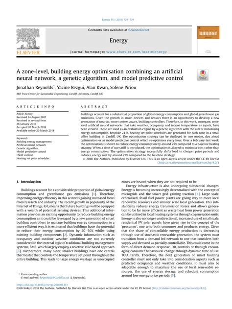 Pdf A Zone Level Building Energy Optimisation Combining An Artificial Neural Network A
