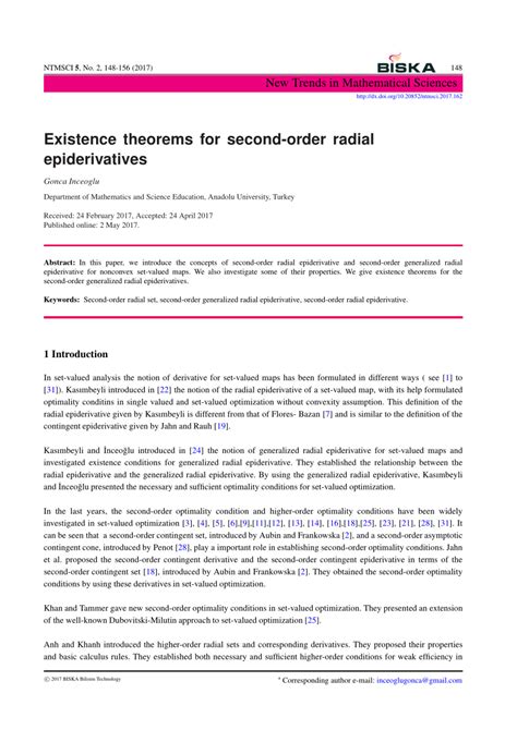 Pdf Existence Theorems For Second Order Radial Epiderivatives