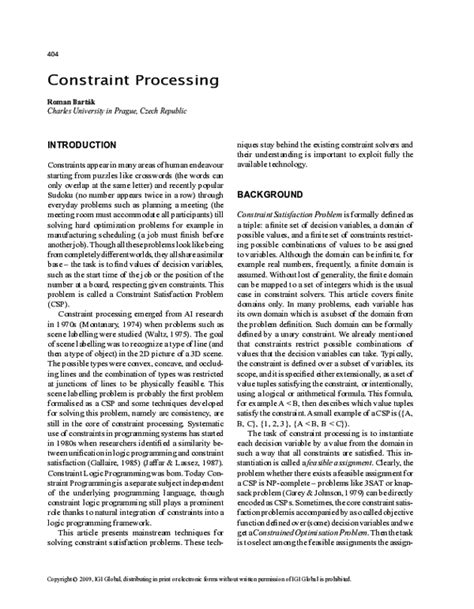 Pdf Constraint Processing