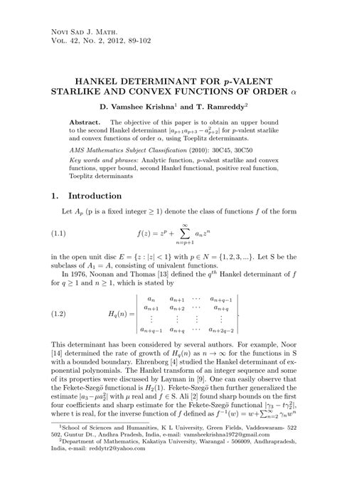 Pdf Hankel Determinant For P Valent Starlike And Convex Functions Of Order α