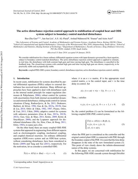 Pdf The Active Disturbance Rejection Control Approach To