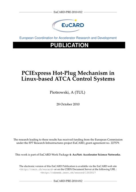 PDF PCI Express Hot Plug Mechanism In Linux Based ATCA Control Systems