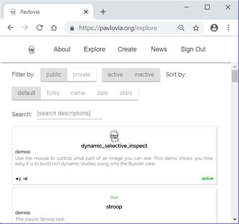 searching for experiments on pavlovia — psychopy v2025 2 1