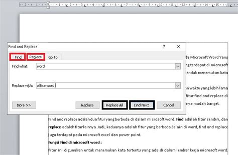 shortcut replace pada microsoft word