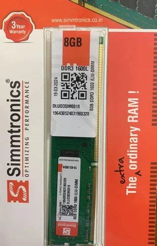 Ddr Sdram Simmtronics Ram Ddr3 8 Gb 1600mhz Dt Ram At ₹ 399piece In