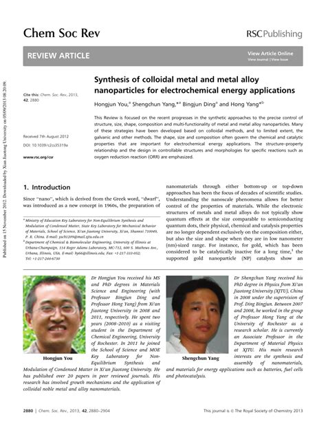 Pdf Cheminform Abstract Synthesis Of Colloidal Metal And Metal Alloy