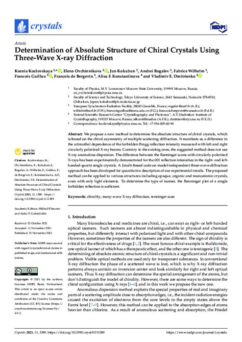 Pdf Determination Of Absolute Structure Of Chiral Crystals Using Three Wave X Ray Diffraction
