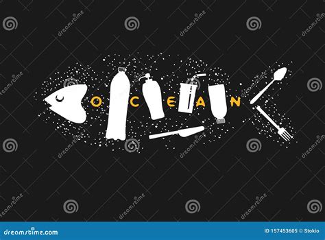 Microplastics Problem Poster Save The Ocean Concept Cartoon Vector
