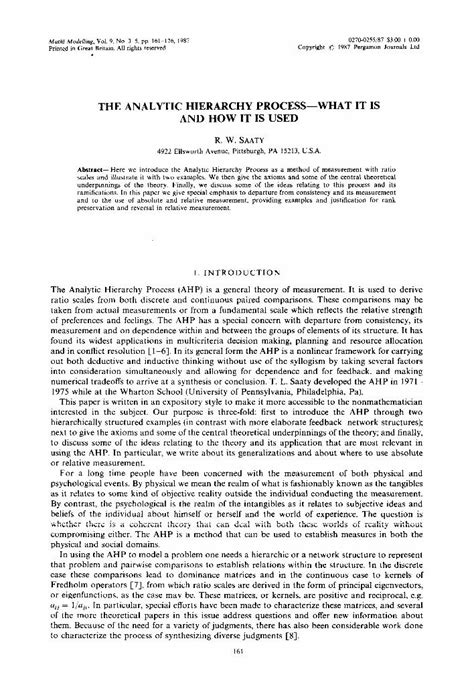 pdf the analytic hierarchy process what it is … · the analytic