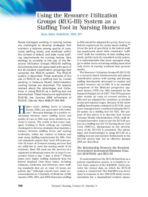 Pdf Using The Resource Utilization Groups Rug Iii System As A Staffing Tool In Nursing Homes