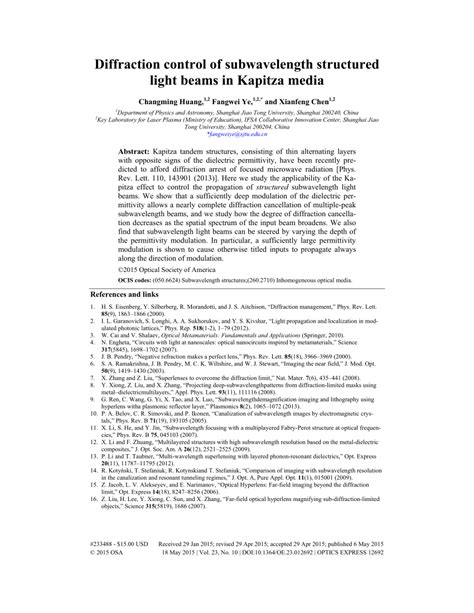 Pdf Diffraction Control Of Subwavelength Structured Light Beams In Kapitza Media