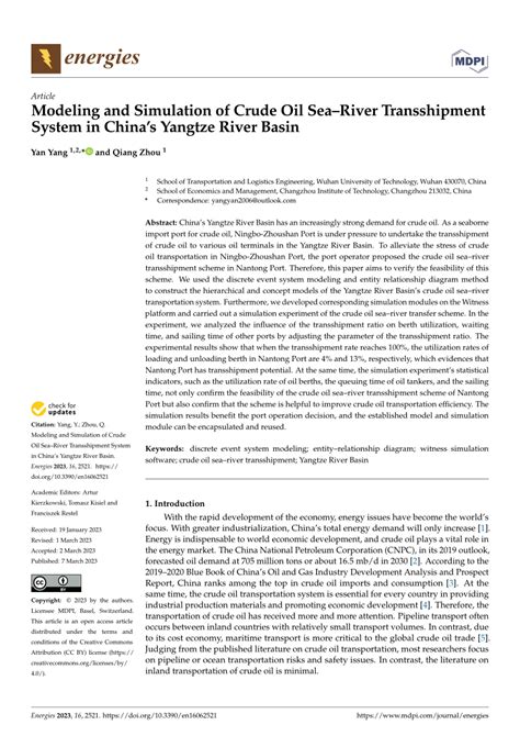 Pdf Modeling And Simulation Of Crude Oil Seariver Transshipment System In Chinas Yangtze