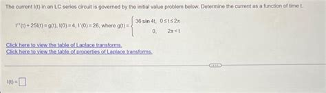 solved the current i t in an lc series circuit is governed