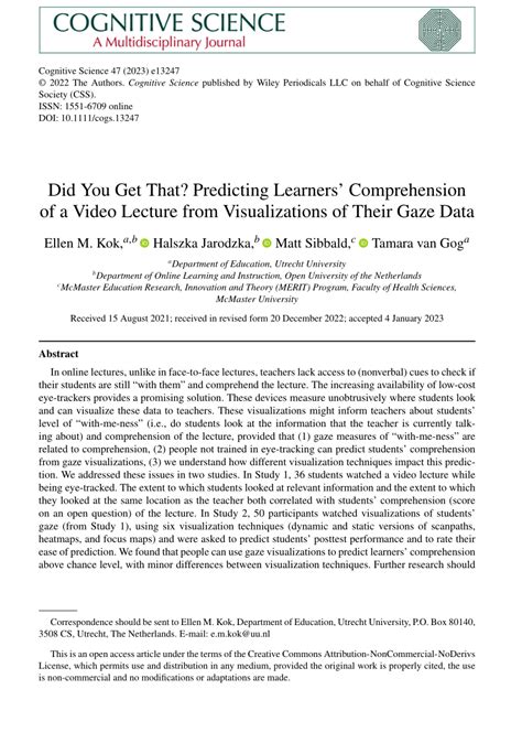 Pdf Did You Get That Predicting Learners Comprehension Of A Video