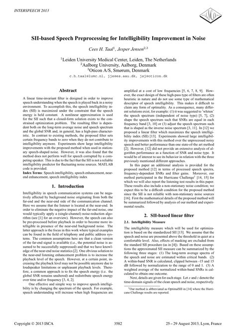 Pdf Sii Based Speech Preprocessing For Intelligibility Improvement In