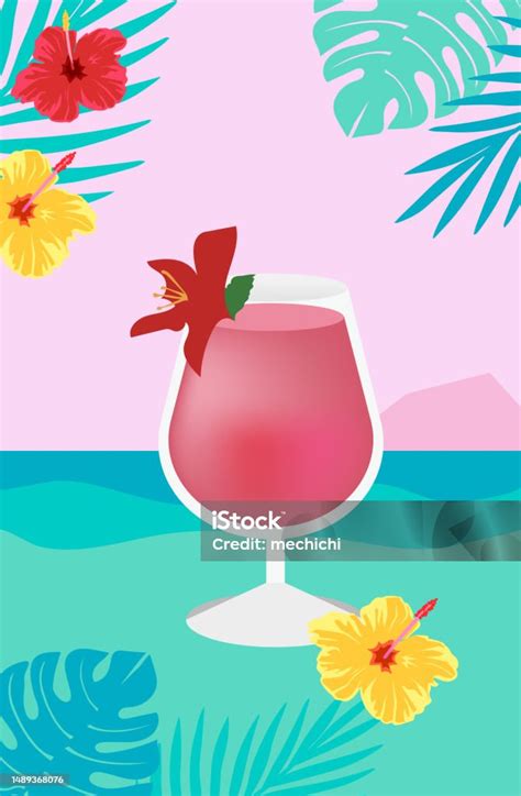 칵테일과 함께 여름철 재미있는 컨셉 디자인 여름 풍경 바다와 해변의 파노라마 여름 세일 포스트 템플릿 각얼음에 대한 스톡 벡터