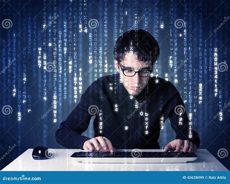 Hacker Decoding Information From Futuristic Network Technology Stock Image Image Of Hacker