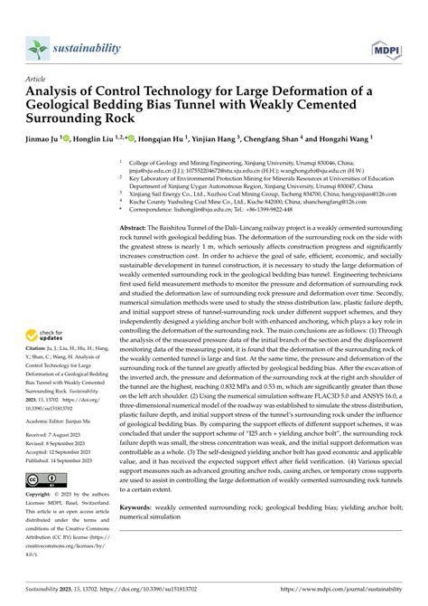 Pdf Analysis Of Control Technology For Large Deformation Of A Geological Bedding Bias Tunnel