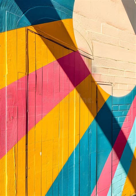 Colorful And Dynamic Geometric Wall Mural Showcases Vibrant Overlapping Shapes In A Modern Urban