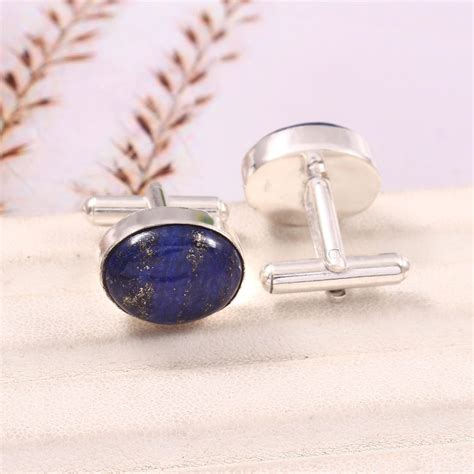 Handmade Lapis Lazuli Cufflinks 925 Sterling Silver Gemstone Cufflinks