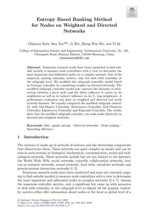 Pdf Entropy Based Ranking Method For Nodes On Weighted And Directed Networks