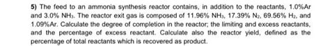 solved 5 the feed to an ammonia synthesis reactor contains