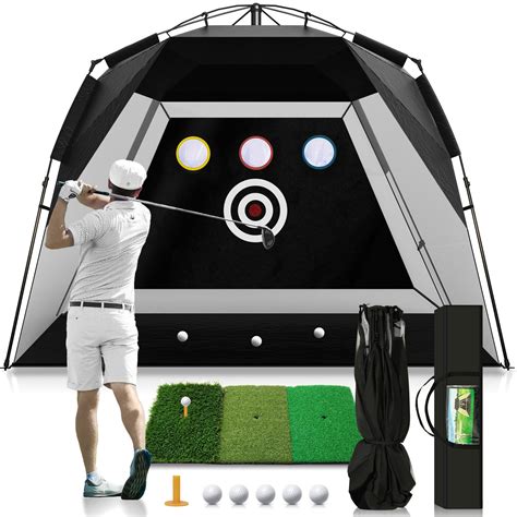 Foldable Golf Net 10x7ft Easy Pop Up Golf Hitting Net With Tri Turf
