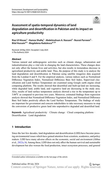 Pdf Assessment Of Spatio Temporal Dynamics Of Land Degradation And Desertification In Pakistan