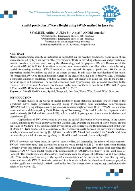 Pdf Spatial Prediction Of Wave Height Using Swan Method In Java Sea