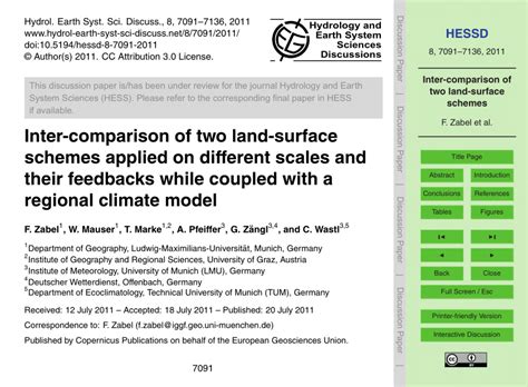 Pdf Inter Comparison Of Two Land Surface Models Applied At Different Scales And Their