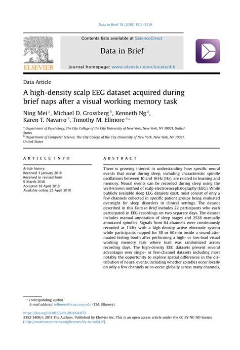 Pdf A High Density Scalp Eeg Dataset Acquired During Brief Naps After