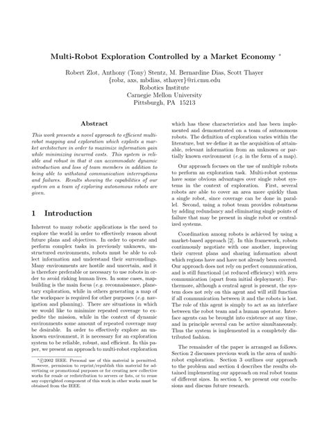 pdf multi robot exploration controlled by a market economy