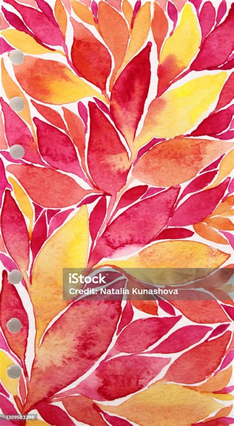 수채화 레드 오렌지 노란색 단풍 분기 잎 추상적 인 배경 벽지 카드 스케치북 색칠 공부를 위한 손으로 그린 크리에이티브