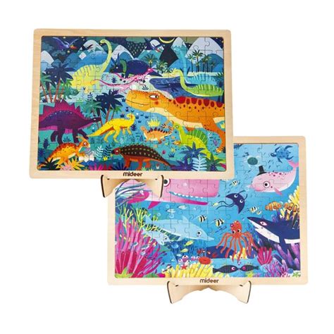 Mideer Puzzle with Wooden Frame Dinosaurs World & Secret Ocean 100pcs ...