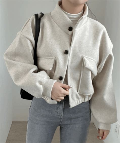 아방 러블리~ 도톰 울 포켓 긴팔 크롭 자켓 3color 에이블리