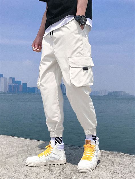 للرجال بنطلون كاجو بجيوب رباط خصر