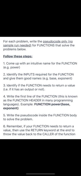 Solved For Each Problem Write The Pseudocode Only No