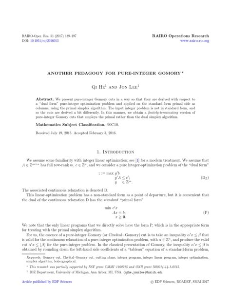 Another Pedagogy For Pure Integer Gomory Pdf Mathematical