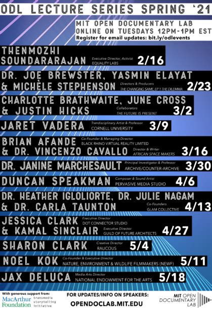 Announcing Spring 2021 Lecture Series Mit Open Documentary Lab