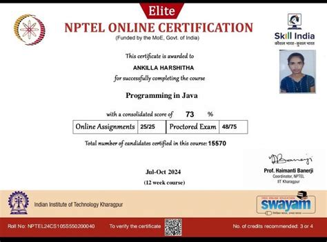 Java Programming Continuouslearning Nptel Achievement Codinglife