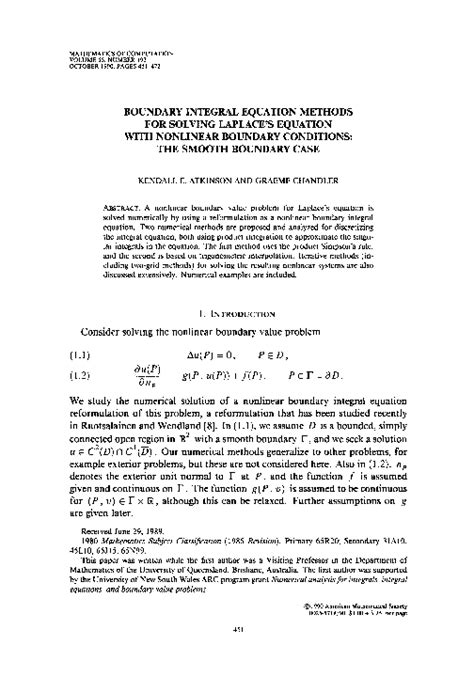 Pdf Boundary Integral Equation Methods For Solving Laplaces Equation With Nonlinear Boundary