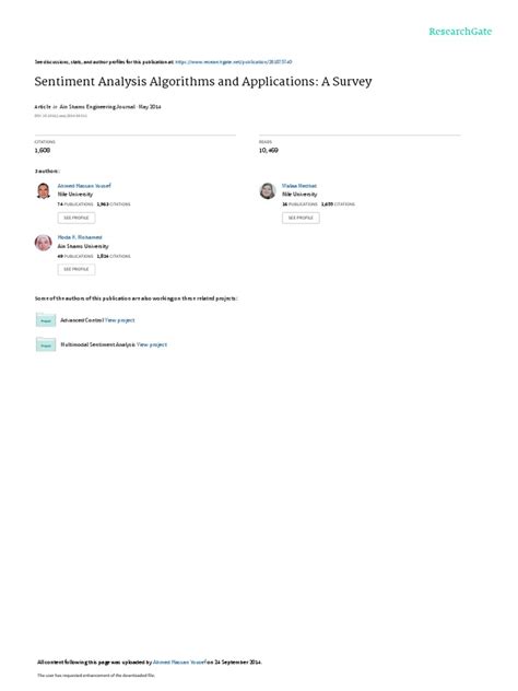 sentiment analysis algorithms and applications a s pdf statistical